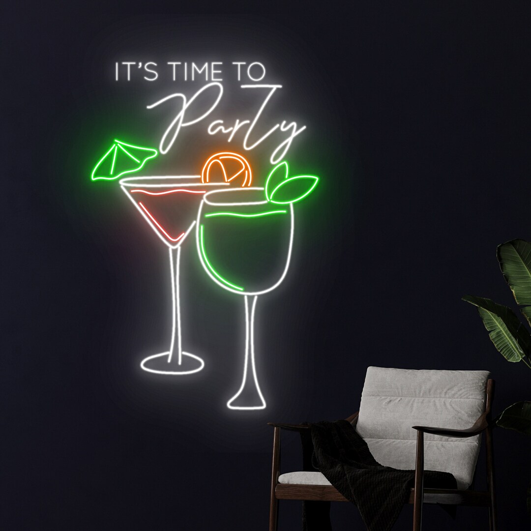 It's Time to Party Neon Light, Cocktail Neon Sign, Wine Led Light, Bar ...
