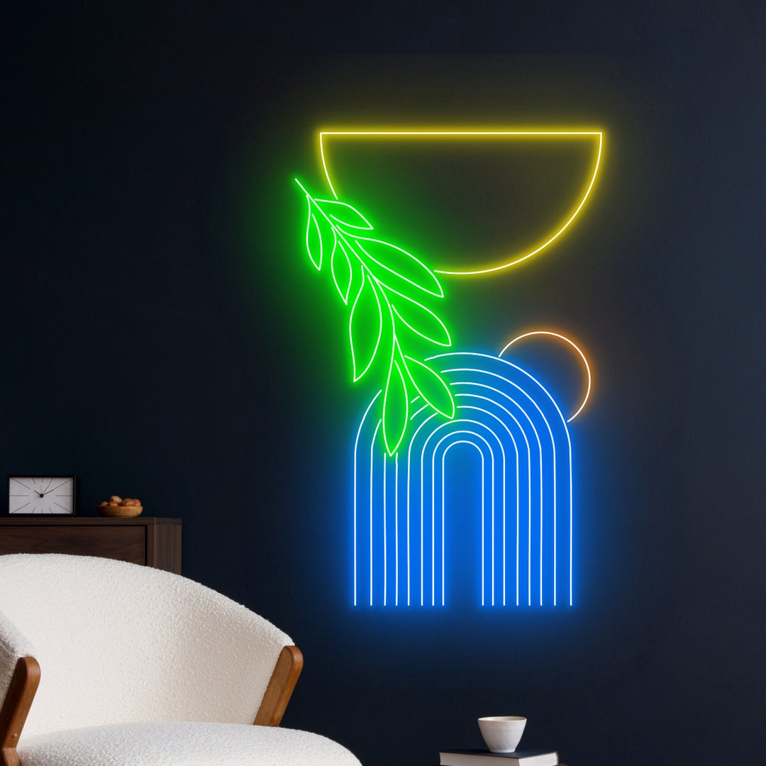 Mid Century Boho Neon Sign, Sun Moon Neon Light, Moon Sun LED Light ...