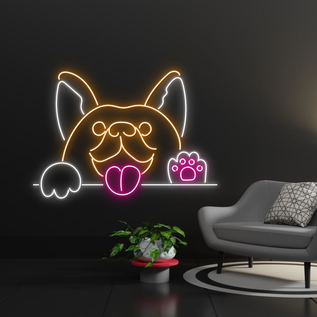 Corgi Saying Hello Neon Sign, Corgi Peeking Led Sign, Corgi Led Sign ...