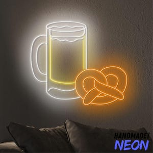 Beer Stein & Pretzel Neon Sign, Pretzel Beer Led Sign, Beer Neon Light ...