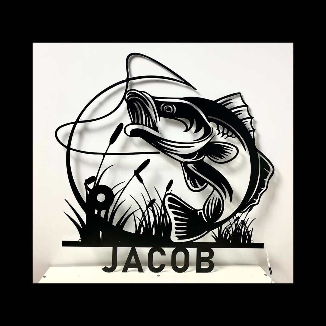 Personalized Fishing Metal Wall Art LED Light Custom Fishing Name Sign ...