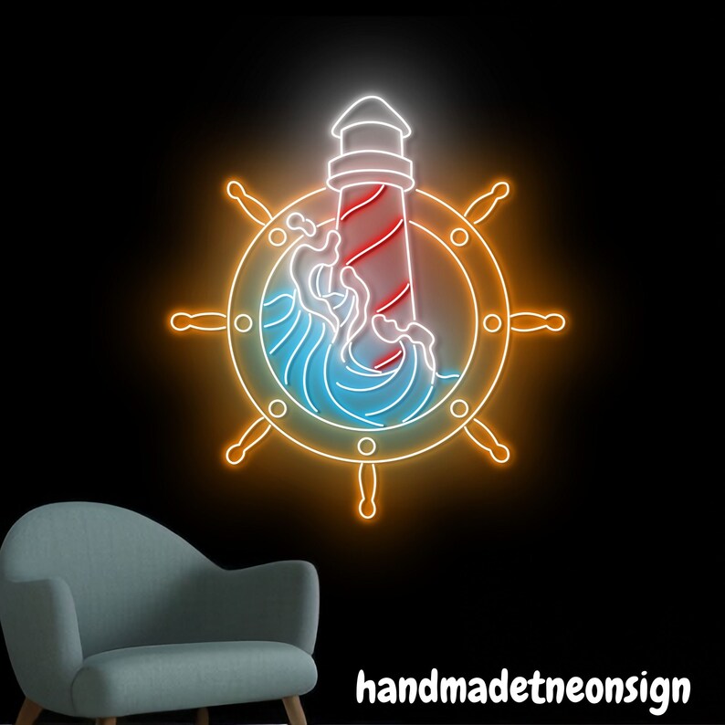 Lighthouse Neon Sign, Ship Wheel Led Sign, Lighthouse Neon Light, Ship ...