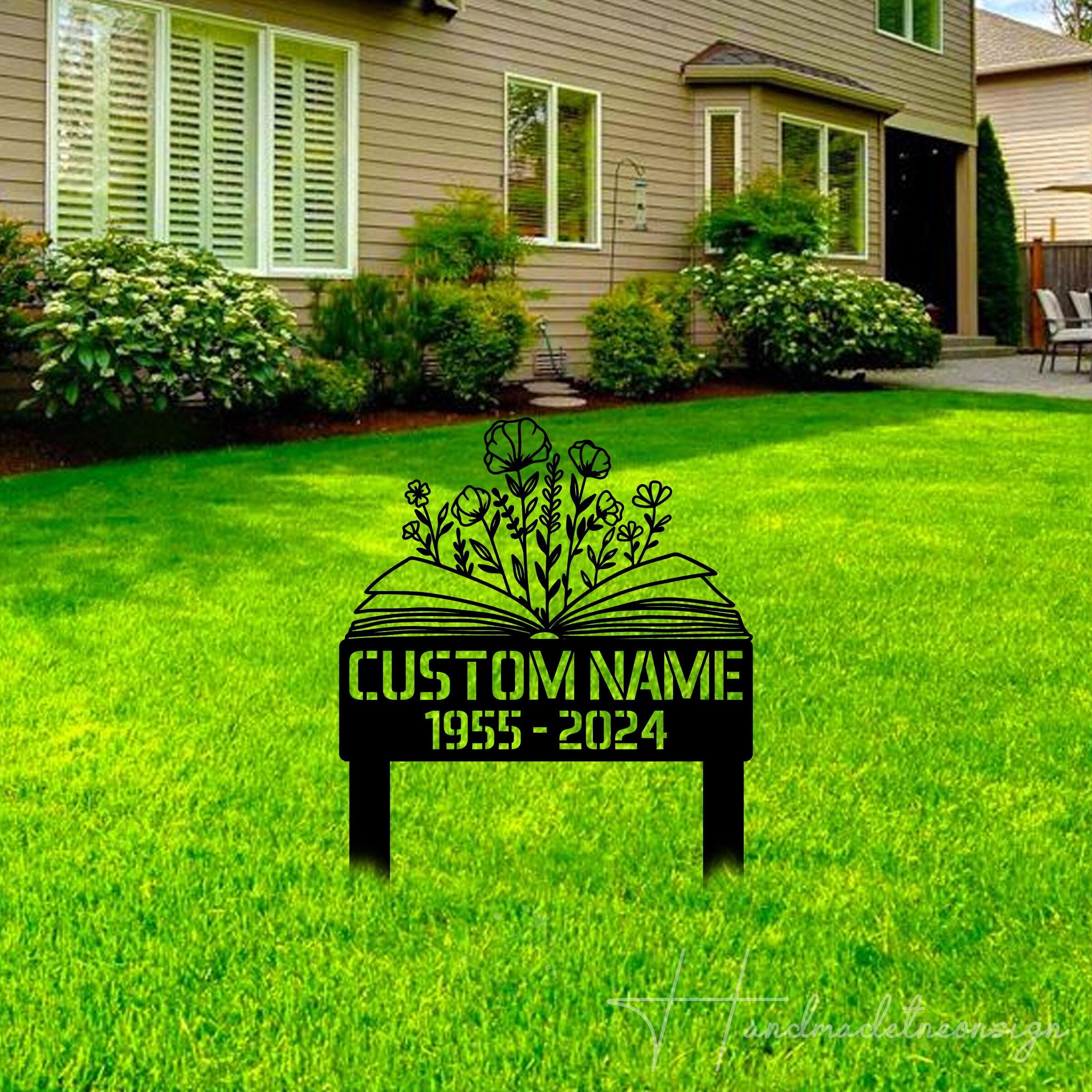 Custom Outdoor Memorial Book Flower Metal Sign With Stakes ...
