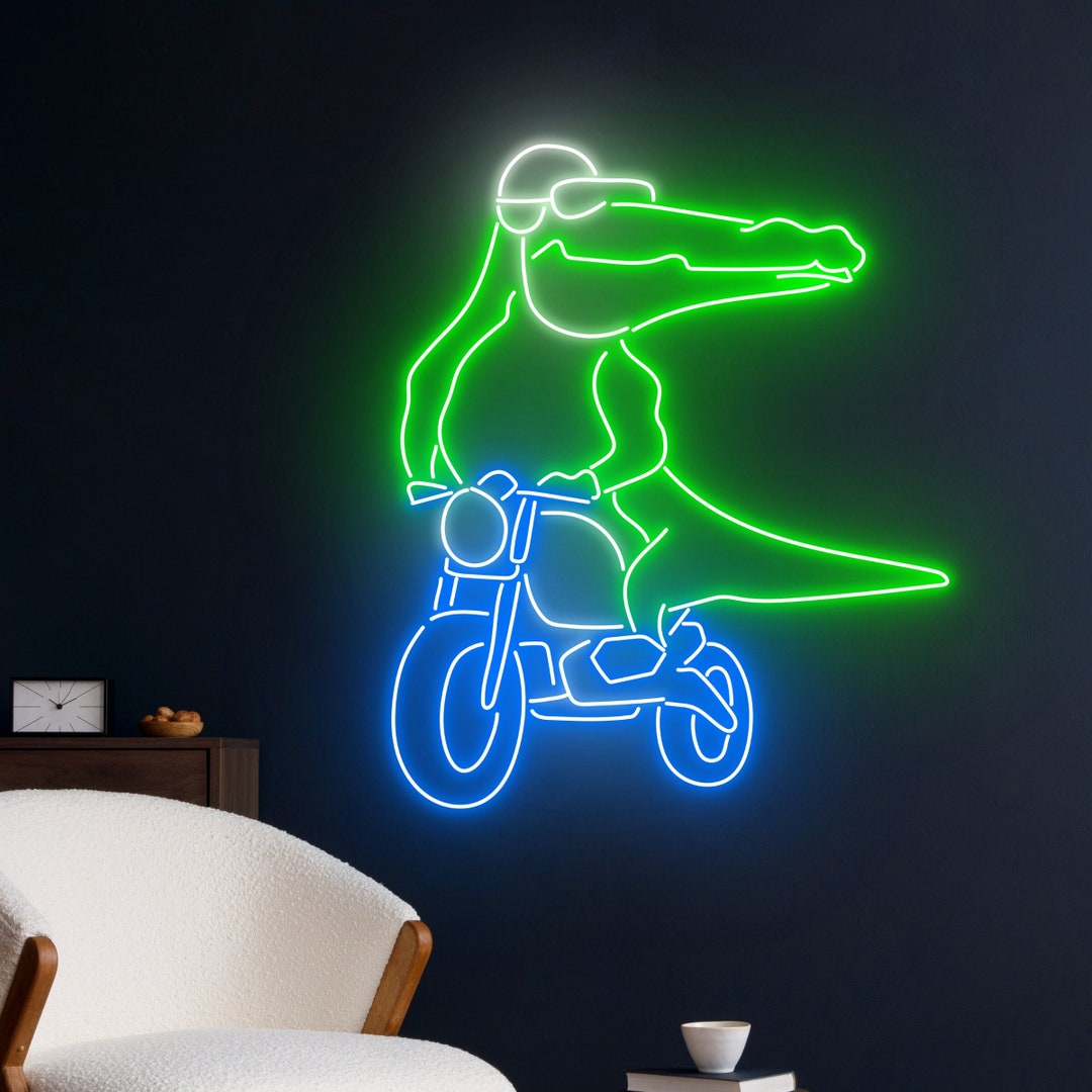 Crocodile Motorbike Neon Sign, Crocodile Biker Led Sign, Crocodile ...