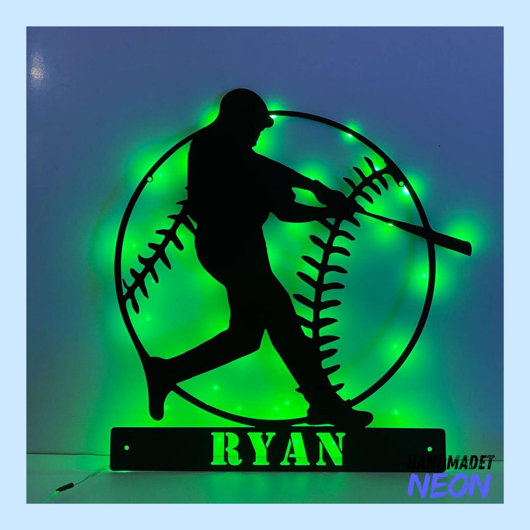 Personalized Baseball Metal Wall Art LED Light - Custom Softball Player ...