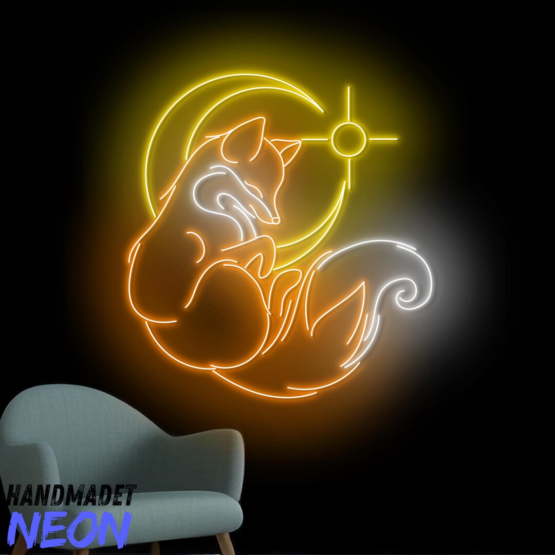 Fox on Moon Neon Sign, Moon and Fox Led Sign, Fox Moon Led Light, Fox ...