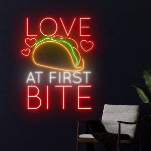 Love at First Bite Neon Sign, Tacos LED Sign, Taco Neon Light, Tacos ...