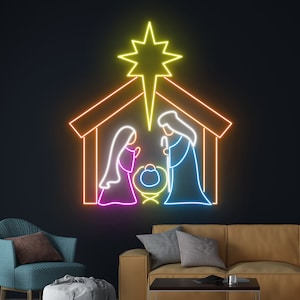 Nativity Scene Neon Sign, Holy Family Led Sign, Silent Night Neon Light ...