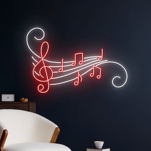 Music Notes on Stave Led Sign, Music Embroidery Neon Light, Music Flow ...