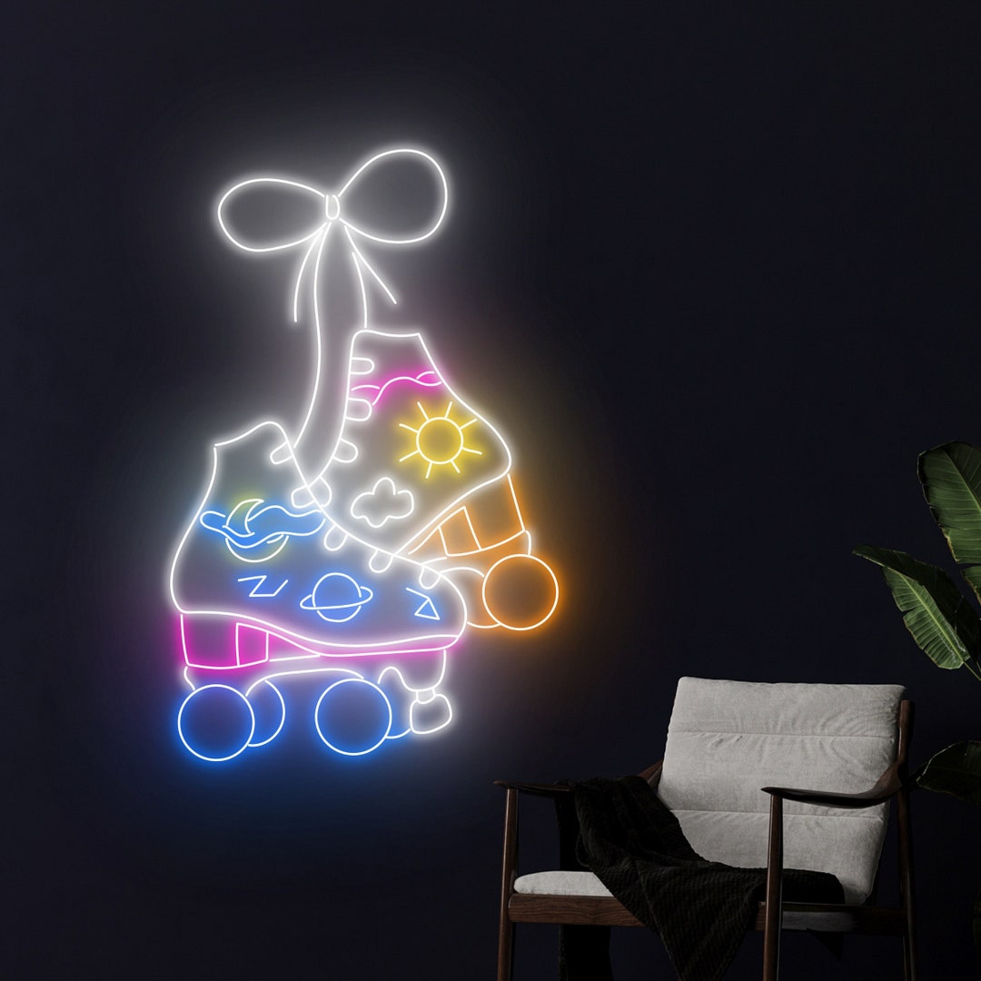 Roller Skate Neon Sign, Roller Skate Shoes Led Light, Skate Player Neon ...