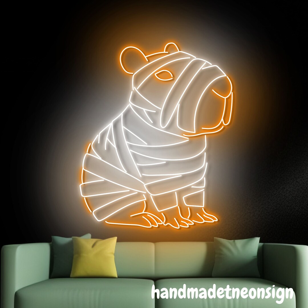 Halloween Capybara Neon Sign, Capybara Mummy Led Sign, Capybara Neon ...