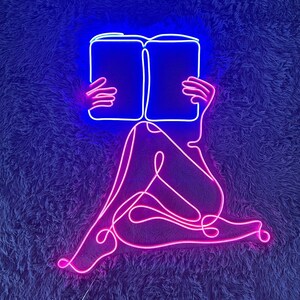 Woman Reading Led Sign, Reading Books Led Sign, Wall Decor, Book Lovers ...