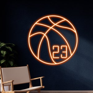 Custom Number Basketball Ball Neon Sign, Basketball Neon Light ...