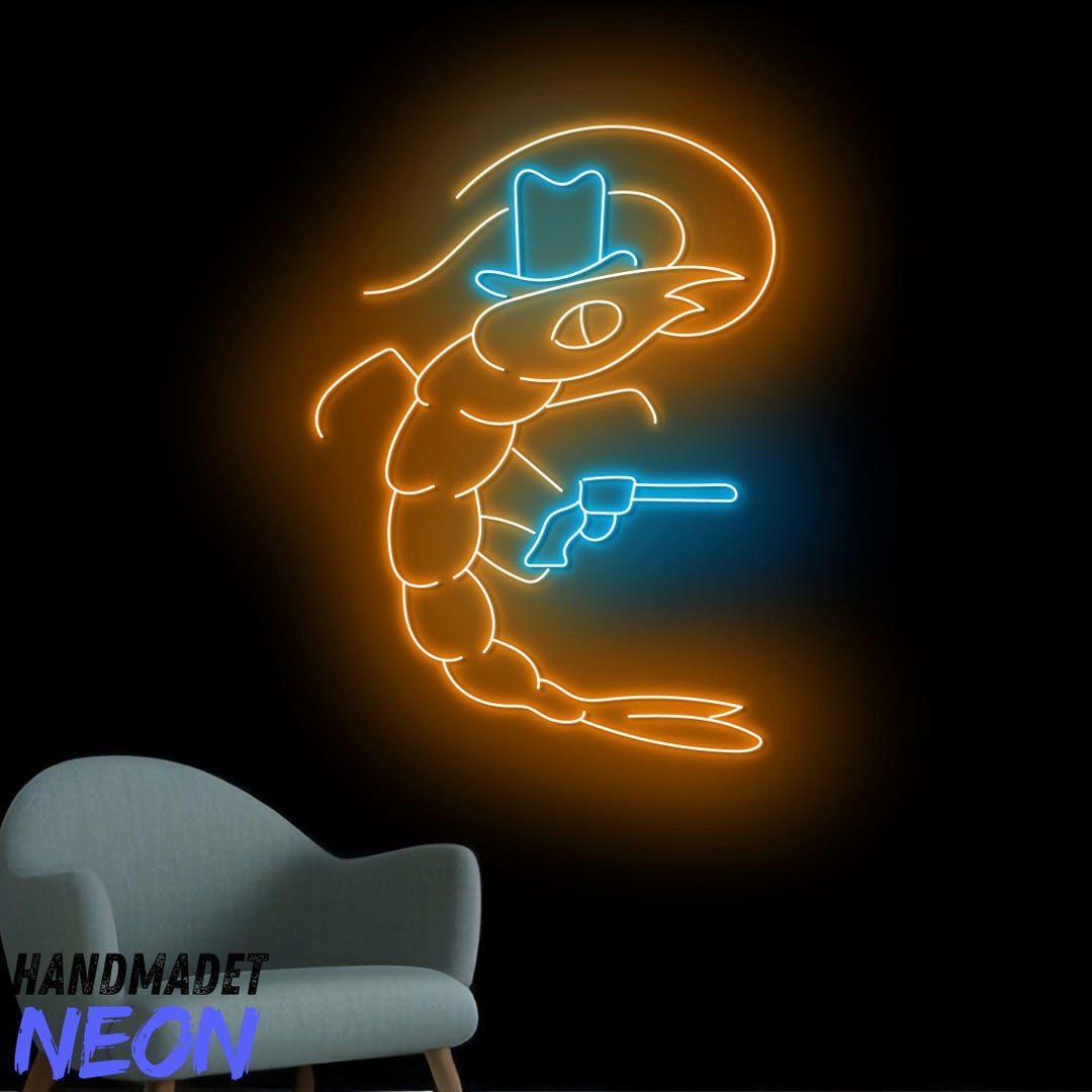 Shrimp Cowboy Neon Sign, Shrimp Led Sign, Shrimp Western Cowboy Neon ...