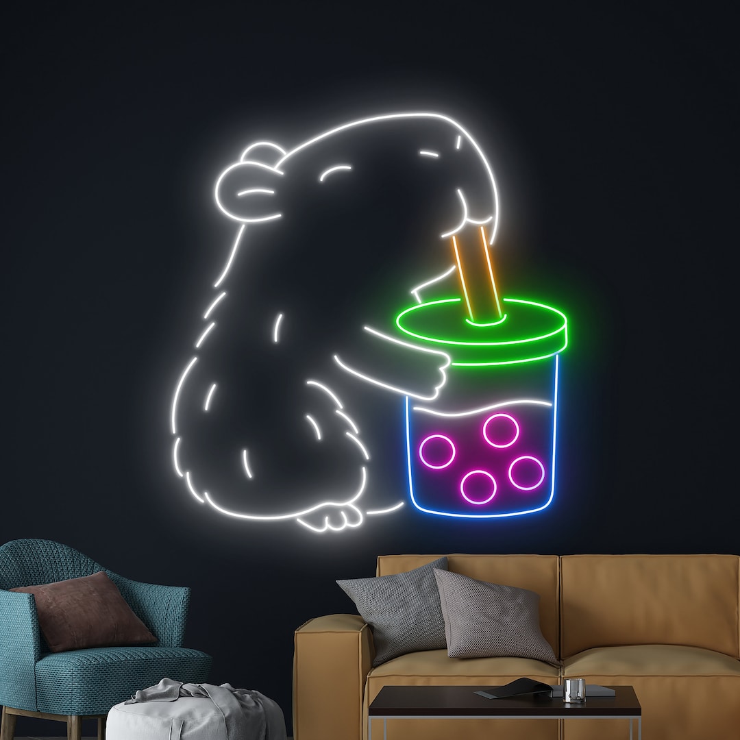 Custom Capybara Drink Boba Neon Sign, Capybara Japanese Boba Led Sign ...