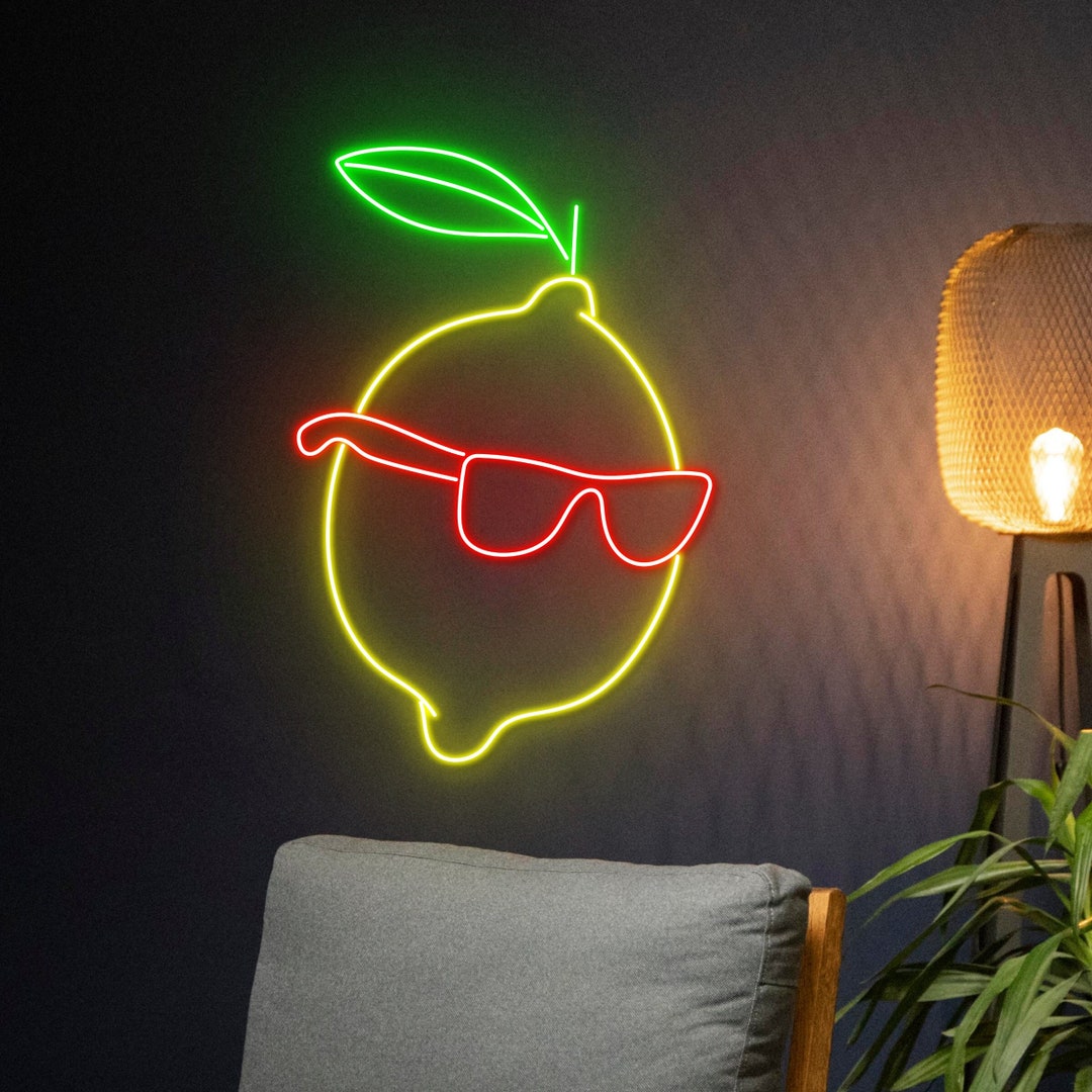 Lemon Glasses Neon Sign, Lemon LED Sign, Lemon Fruit Neon Light, Custom ...