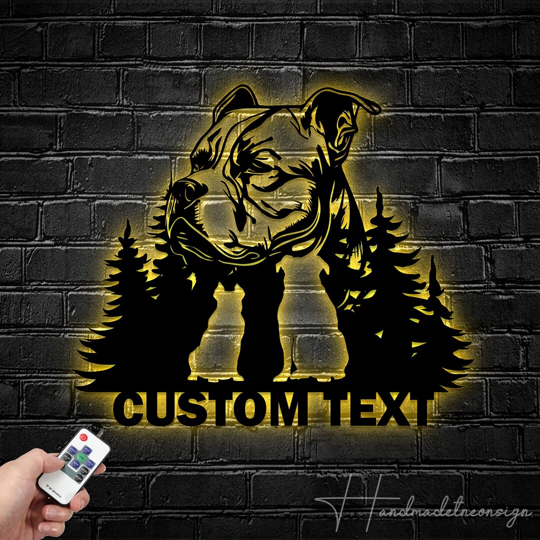 Custom Pit Bull Dog Metal Wall Art LED Light - Personalized Pitbull Dog ...
