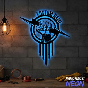 Personalized Electrician Metal Sign, Hand Holding Lightning Bolt Metal ...