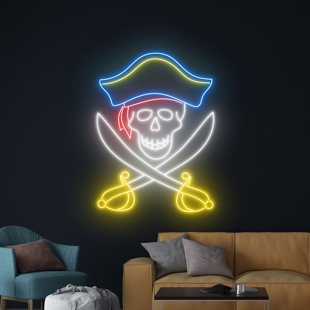 Skull Pirate Led Neon Sign, Pirate Skull Neon Light, Skull Art Led Sign ...