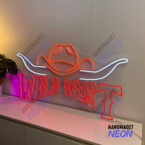 Wild West Neon Sign, Cowboy Hat Longhorn Led Light, Western Neon Light ...