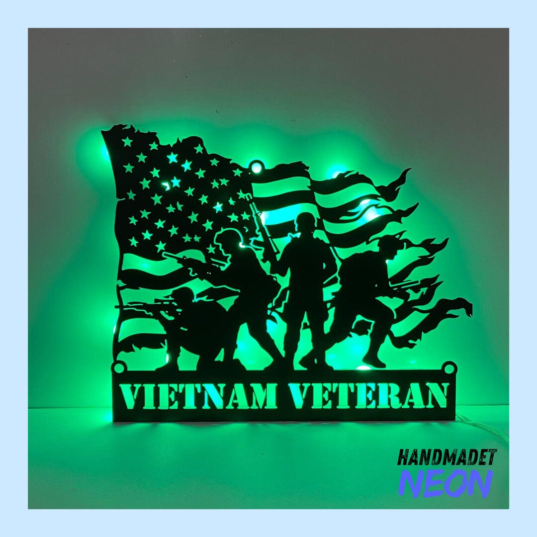 Custom US Flag Veteran Army Metal Wall Art LED Light | Personalized ...