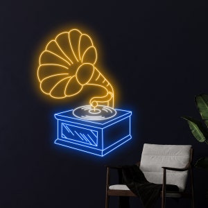 Gramophone Led Sign, Recorder Neon Light, Record Player Neon Sign ...