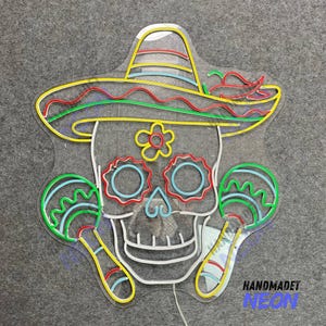 Mexican Skull Neon Sign, Mexican Skull Led Sign, Mexican Skull Neon ...