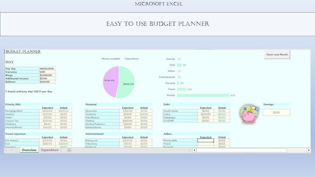 Monthly Budget Planner - Excel Template, Blue - Etsy