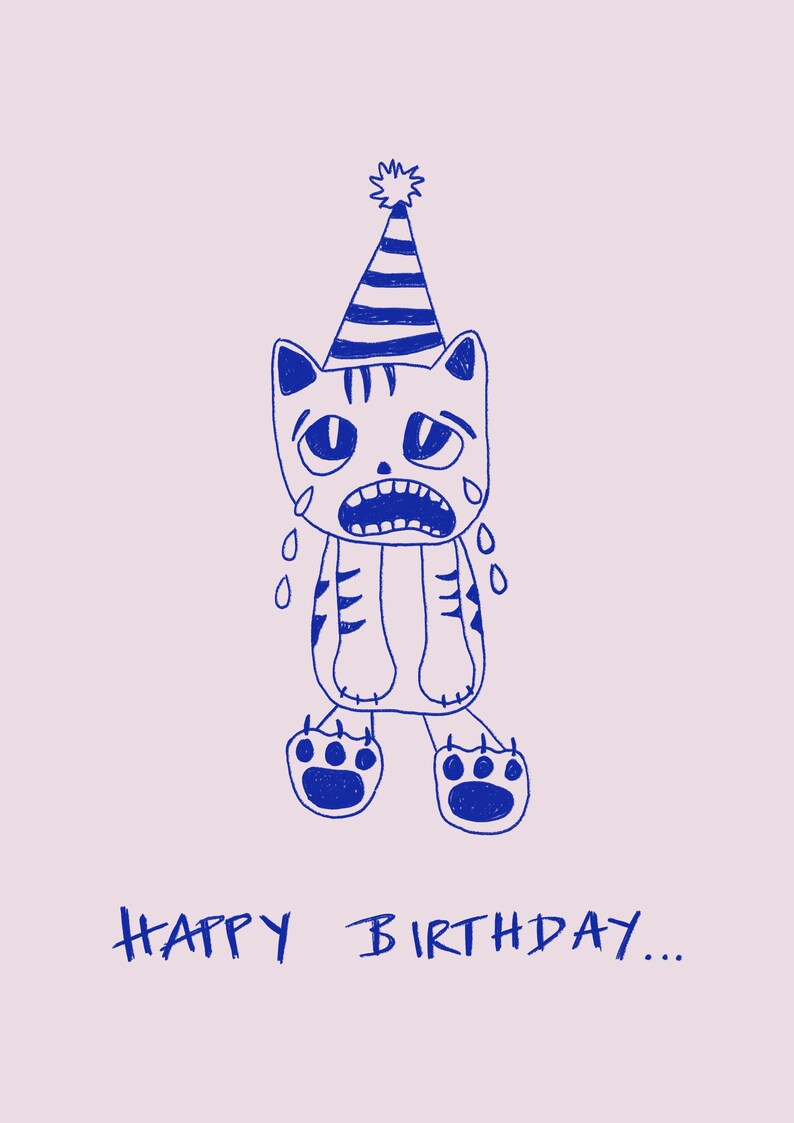Sad Funny Birthday Card | Printable Weird Cat Greeting | Digital ...