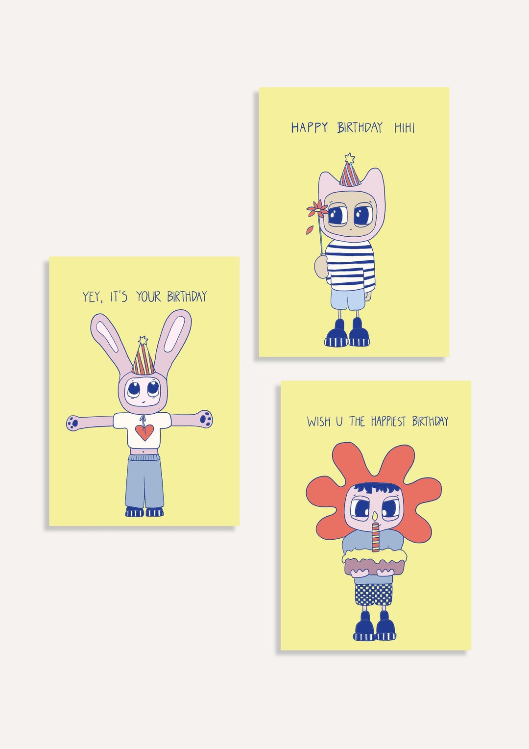 Cute Printable Birthday Cards Bundle | Hand Drawn Birthday Cards ...