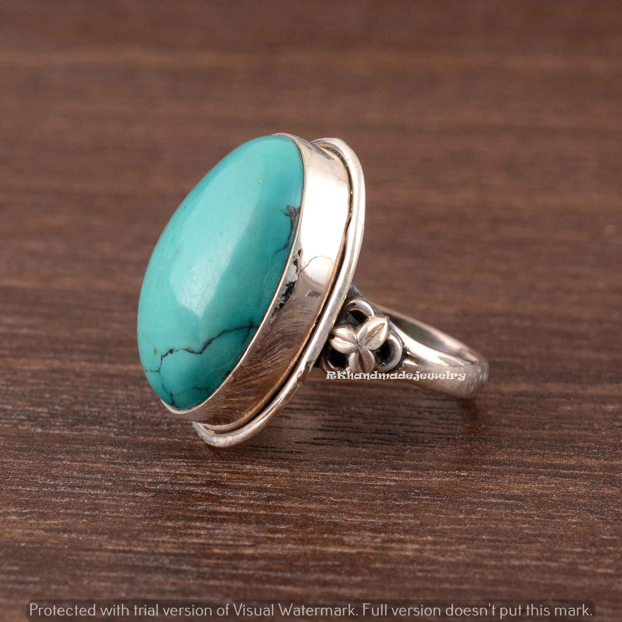 Raw Turquoise Ring 925 Sterling Silver Ring Bohemian Ring - Etsy