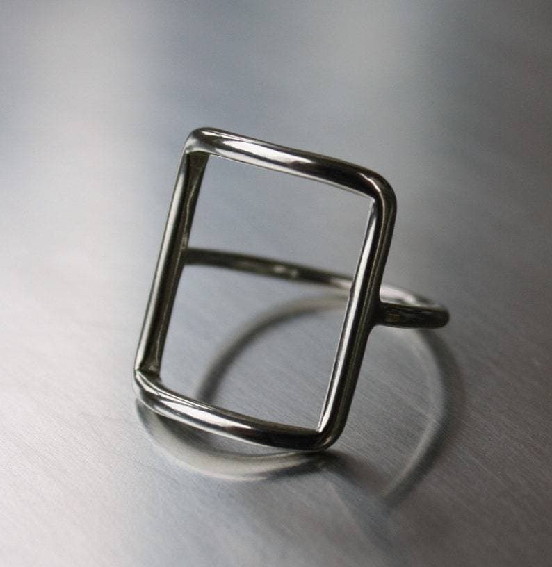 Square Ring, 925 Sterling Silver Open Square Ring, Silver Geometric ...