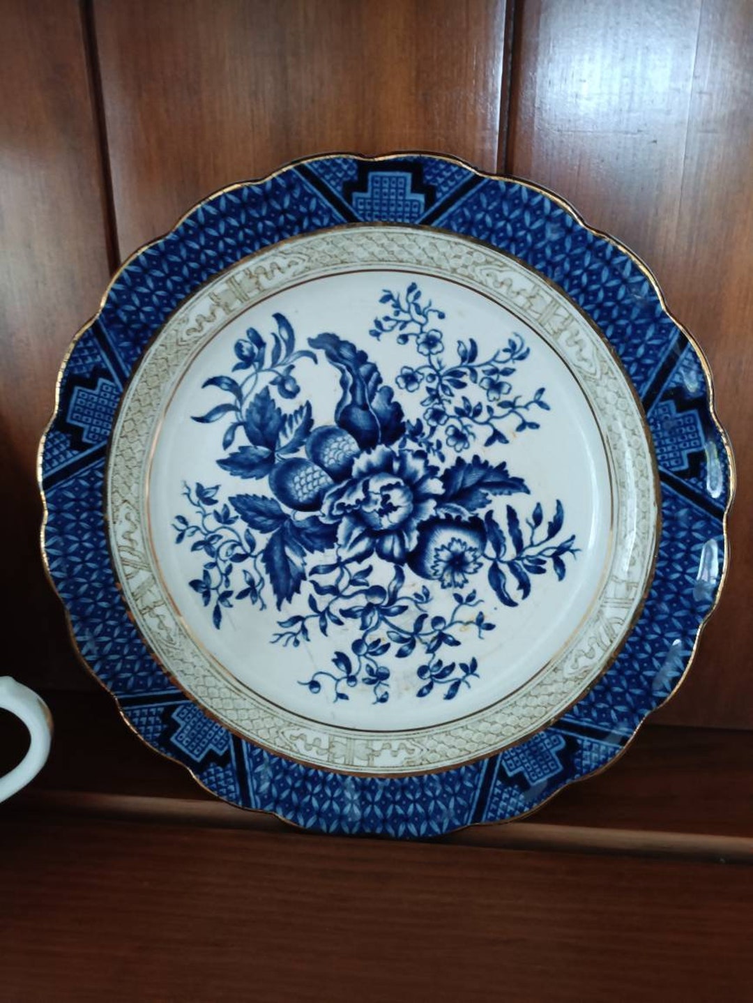 Antique Blue and White Tea Plate, Gold Gilt Edging. - Etsy