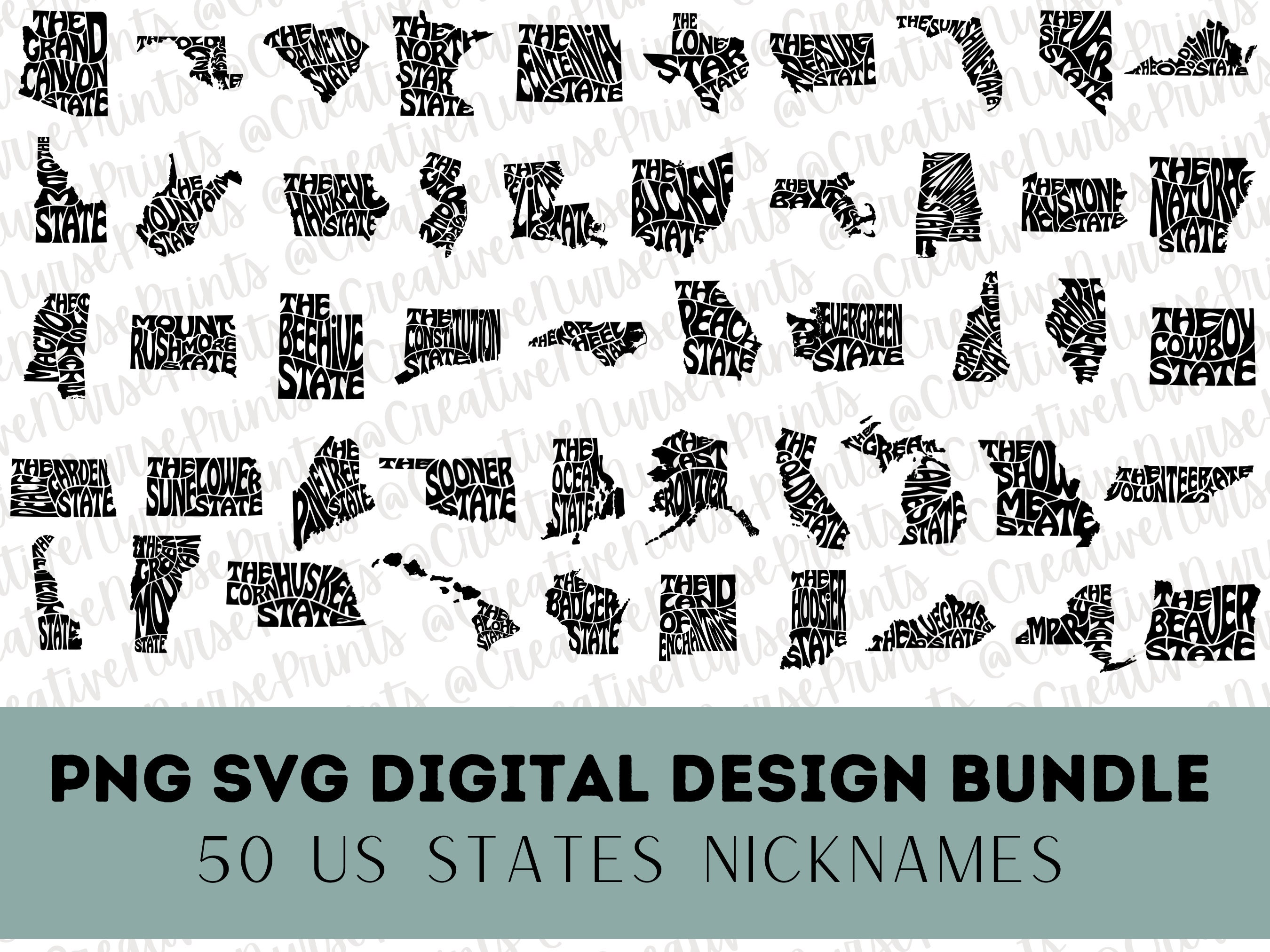 50 US States Nickname State Outline SVG PNG Digital Download - Etsy ...