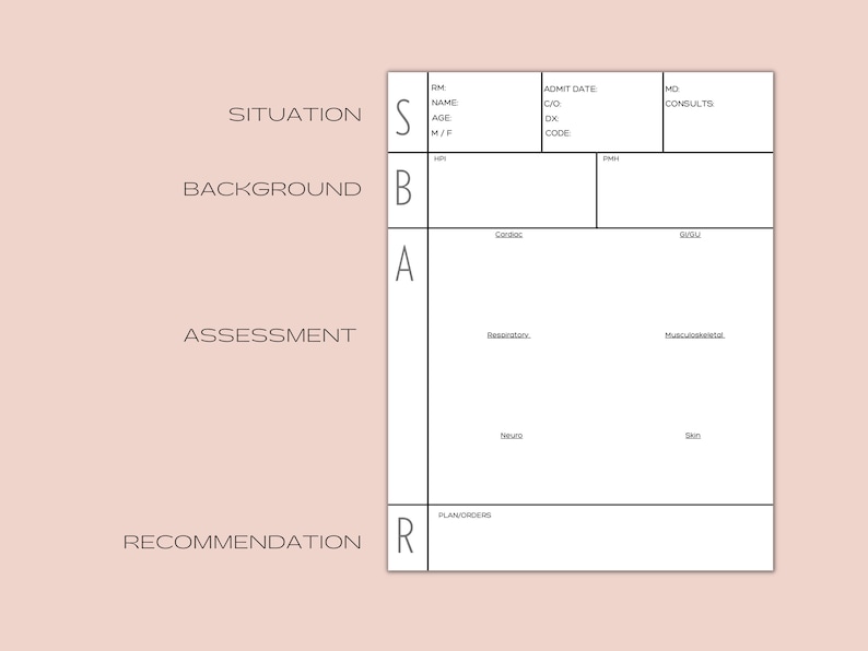 SBAR Nurse Report Sheet Nursing Report Sheet Nurse Handoff - Etsy