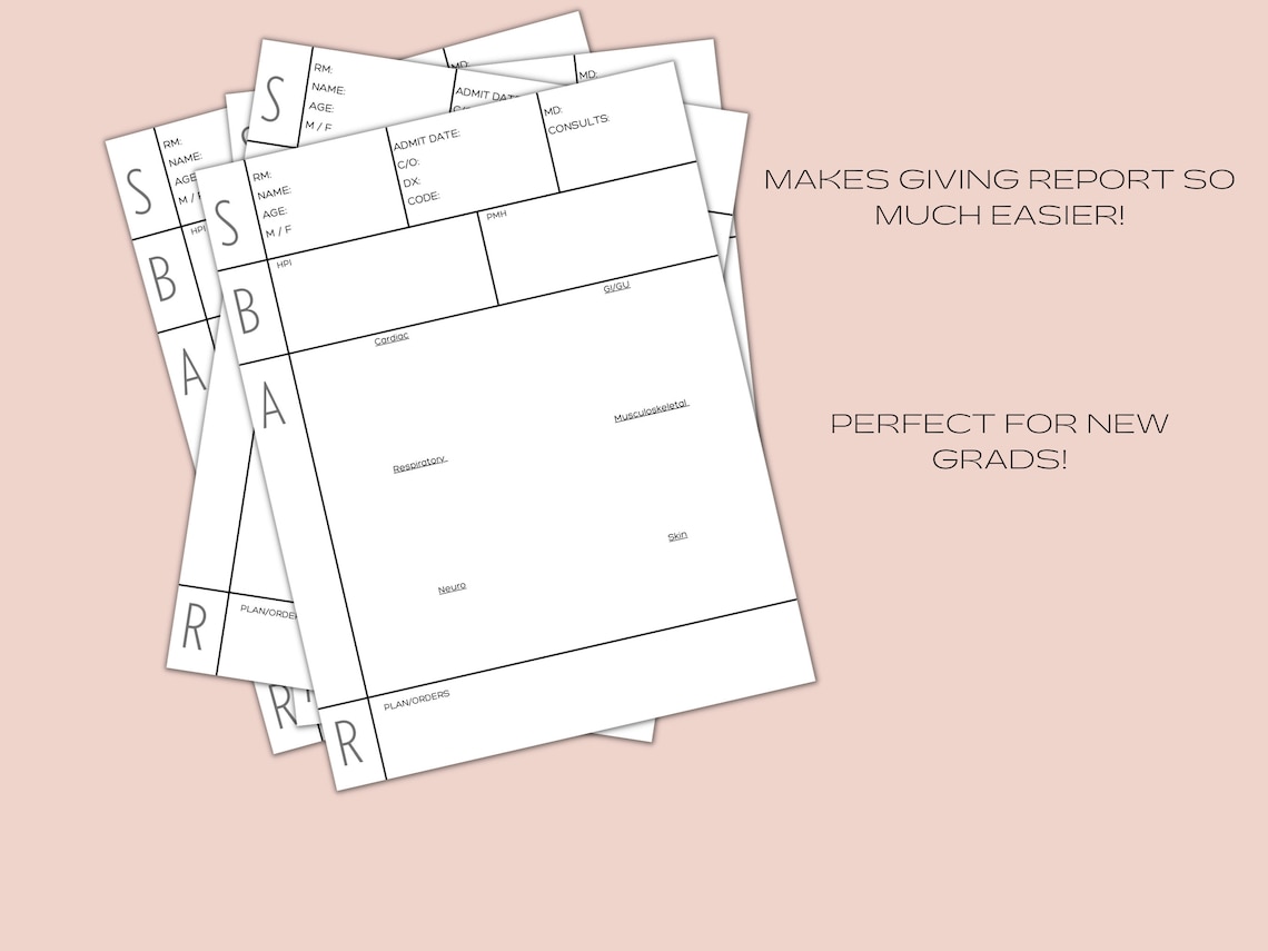 SBAR Nurse Report Sheet Nursing Report Sheet Nurse Handoff - Etsy