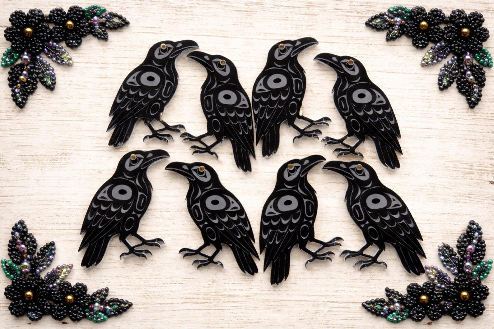 Raven Beading Centers | Black Crow Acrylic Components | Native American ...
