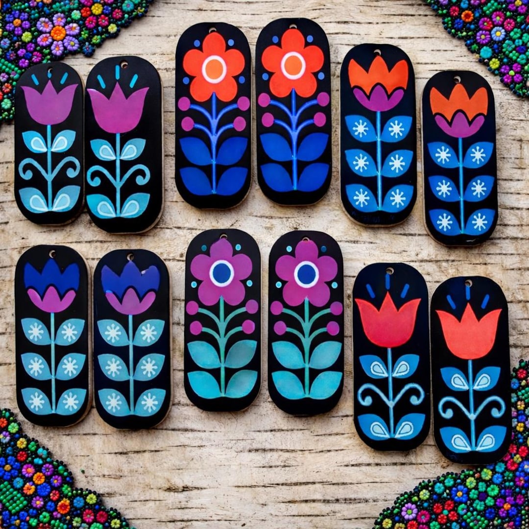 Handmade Ojibwe Floral Cabochons, Native Beading Supplies (6 Pairs) - Etsy