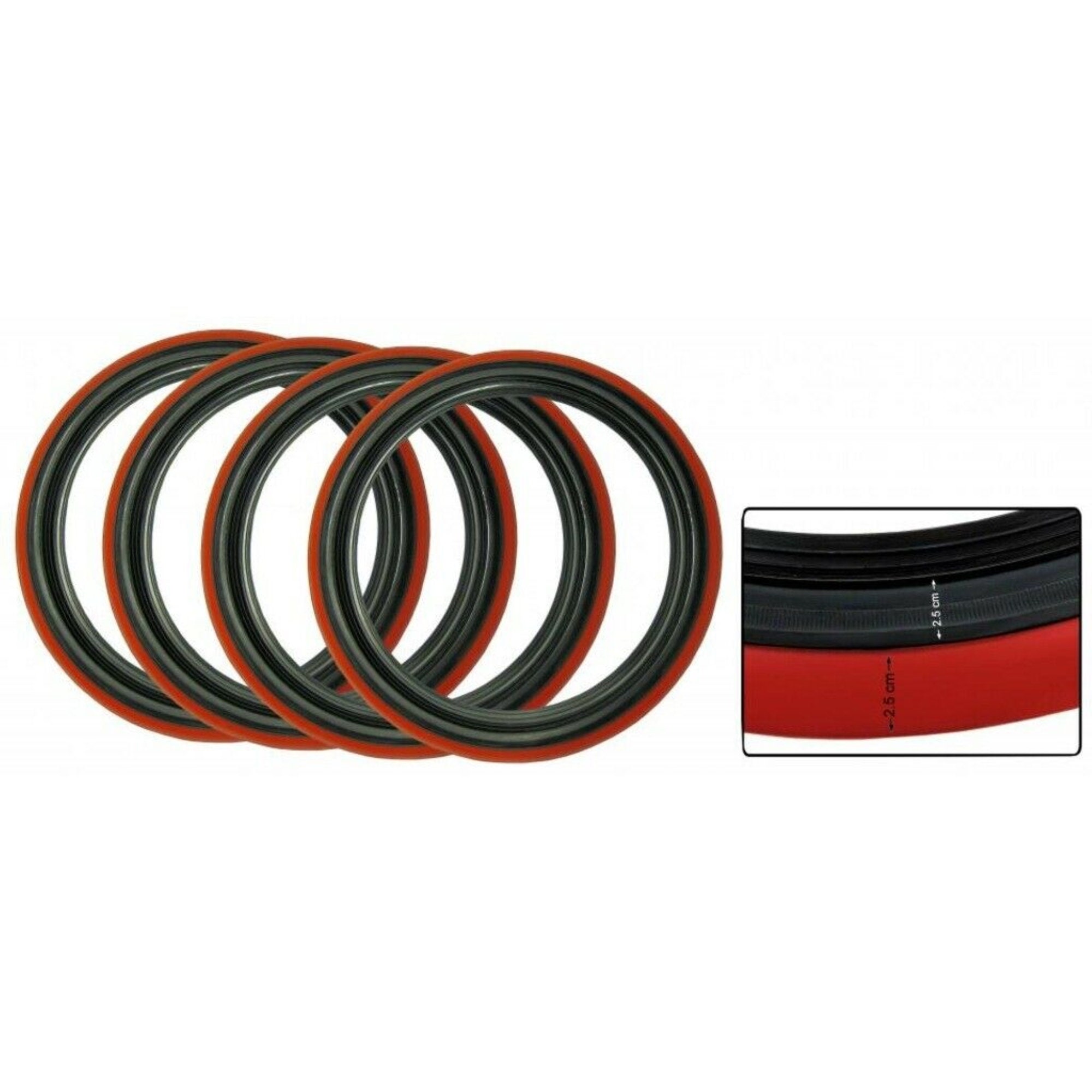 4x Portawalls Black Red Sidewall Tire Insert Set 14'' Rim Sidewall Set ...
