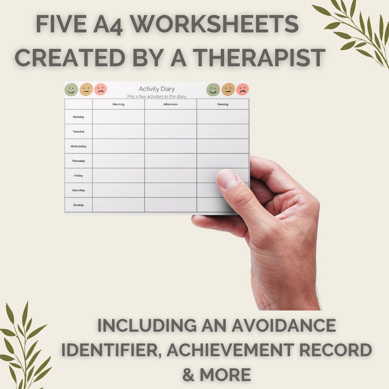 Depression CBT Worksheets, Mood Tracker, Behavioural Activation ...