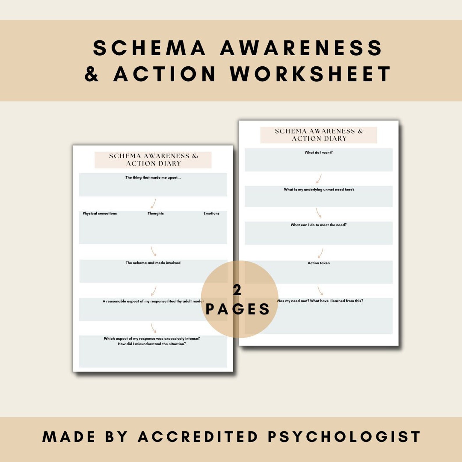 Schema Awareness & Action Diary Worksheet, Therapy Worksheet, Schema ...