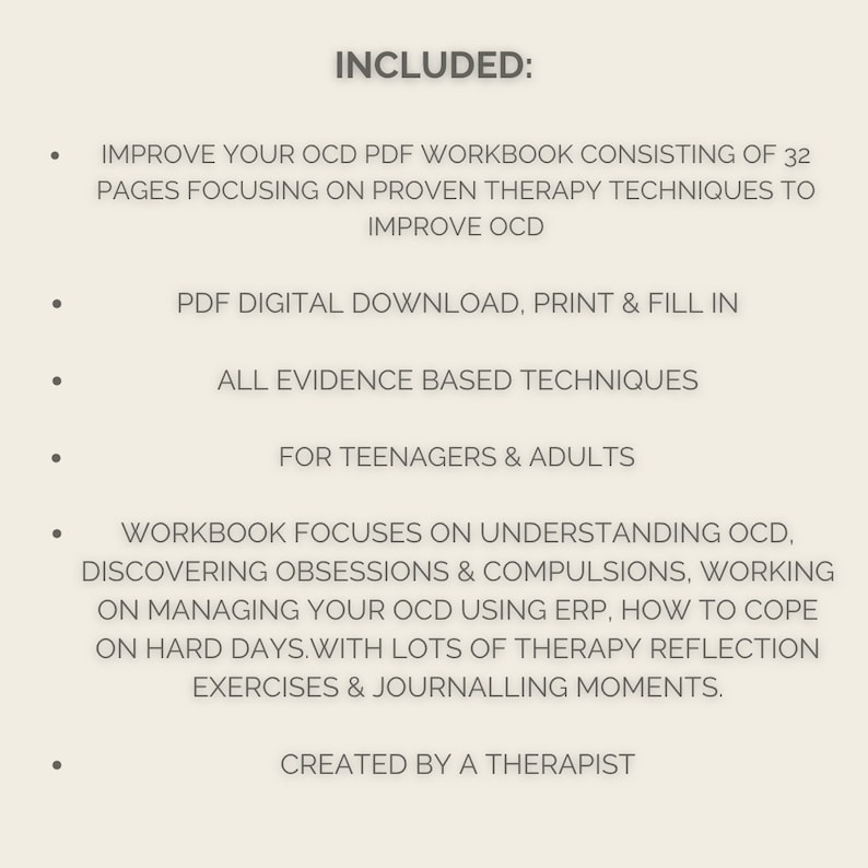 Improve Your OCD Workbook, Exposure Response Prevention Workbook, ERP ...