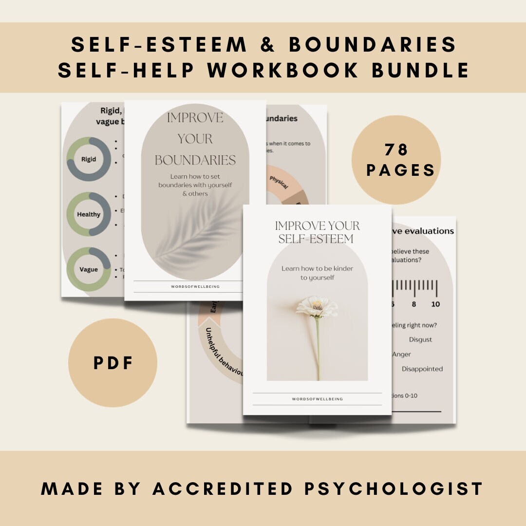 Self-esteem & Boundaries Workbook Bundle, Mental Health, Therapy (PDF ...
