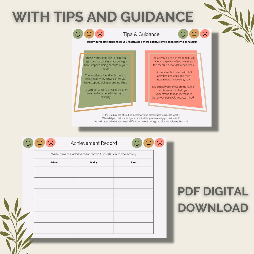 Depression CBT Worksheets, Mood Tracker, Therapy Journal (PDF Digital ...