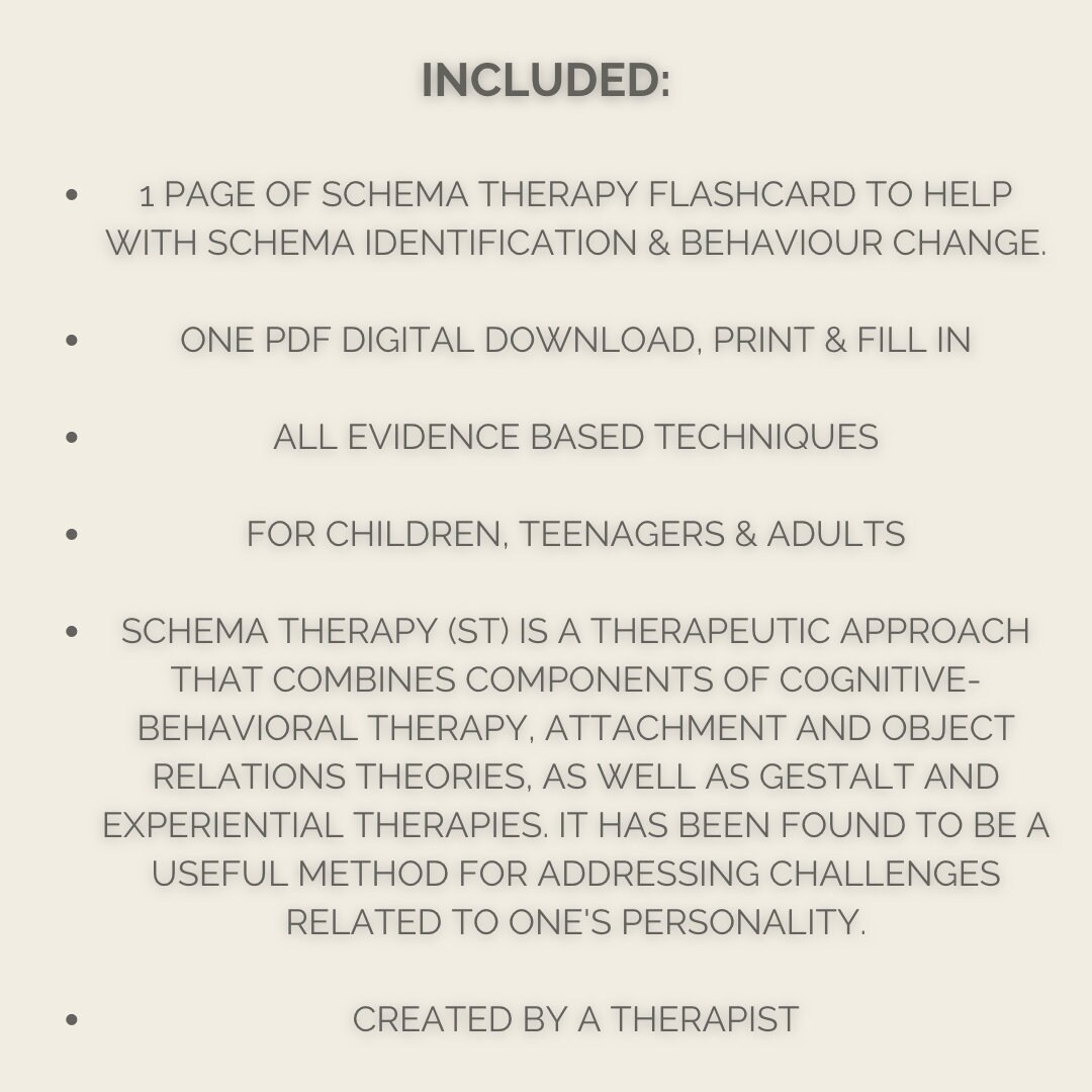 Schema Therapy Flashcard, Therapy Flashcard, Schema Therapy Worksheet ...