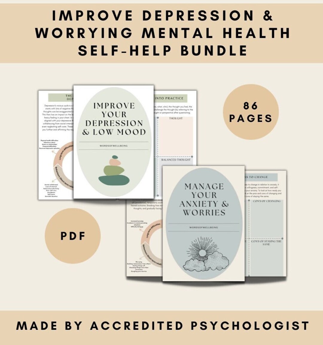 Depression and Anxiety Mental Health Workbook Bundle, Depression ...