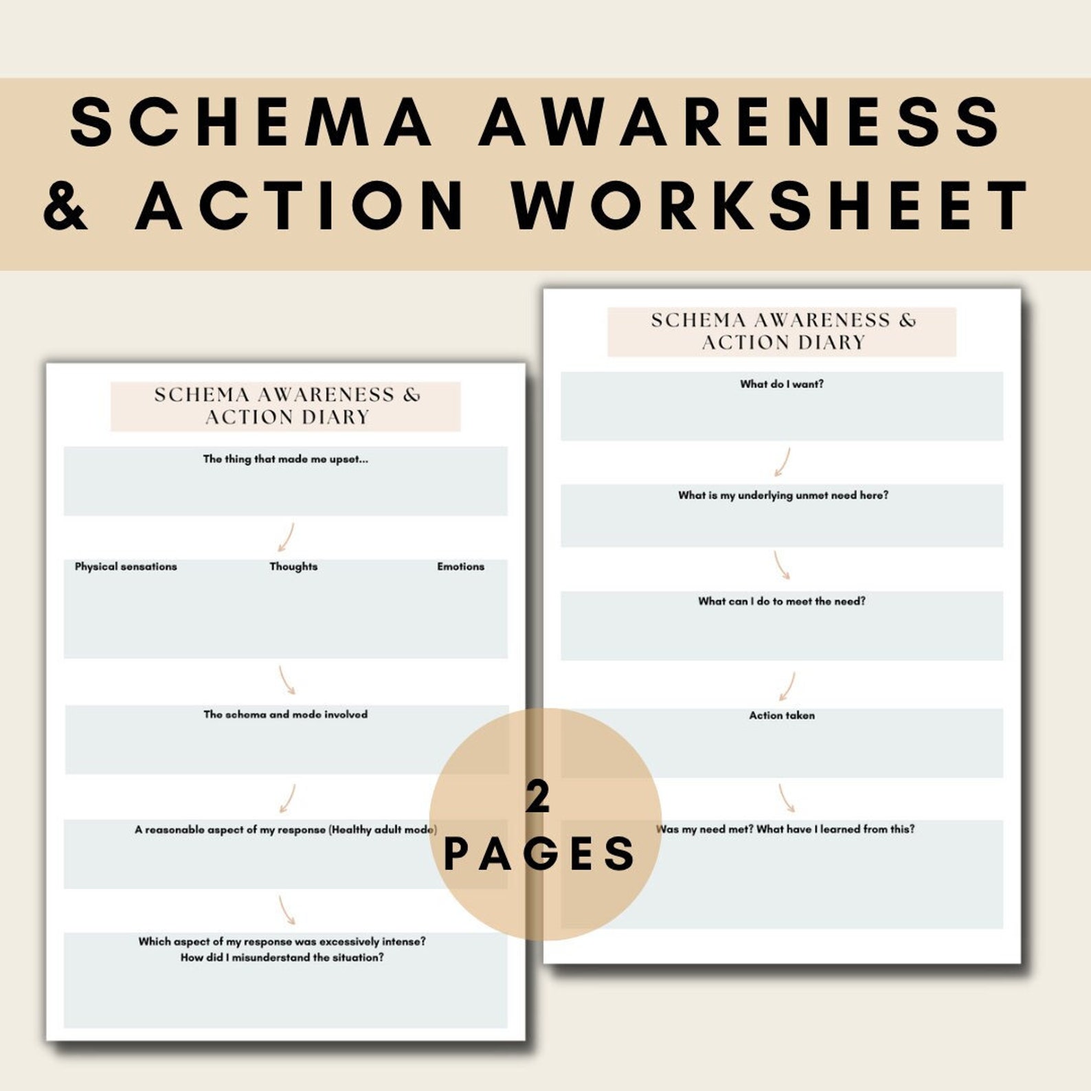 Schema Awareness & Action Diary Worksheet Therapy Worksheet - Etsy