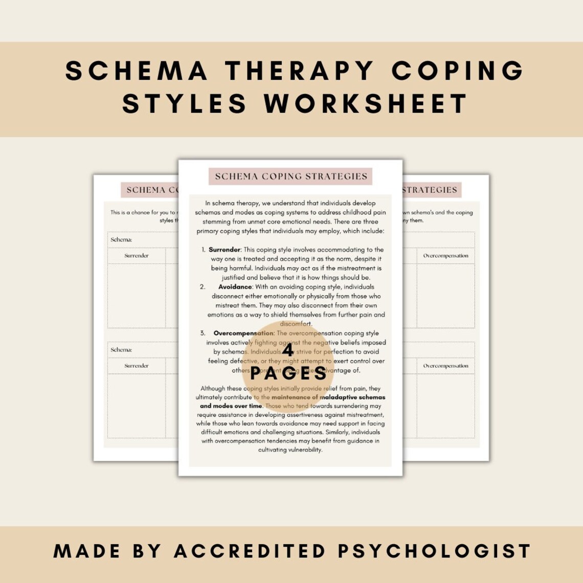 Schema Therapy Coping Styles Worksheet, Surrender Avoidance ...