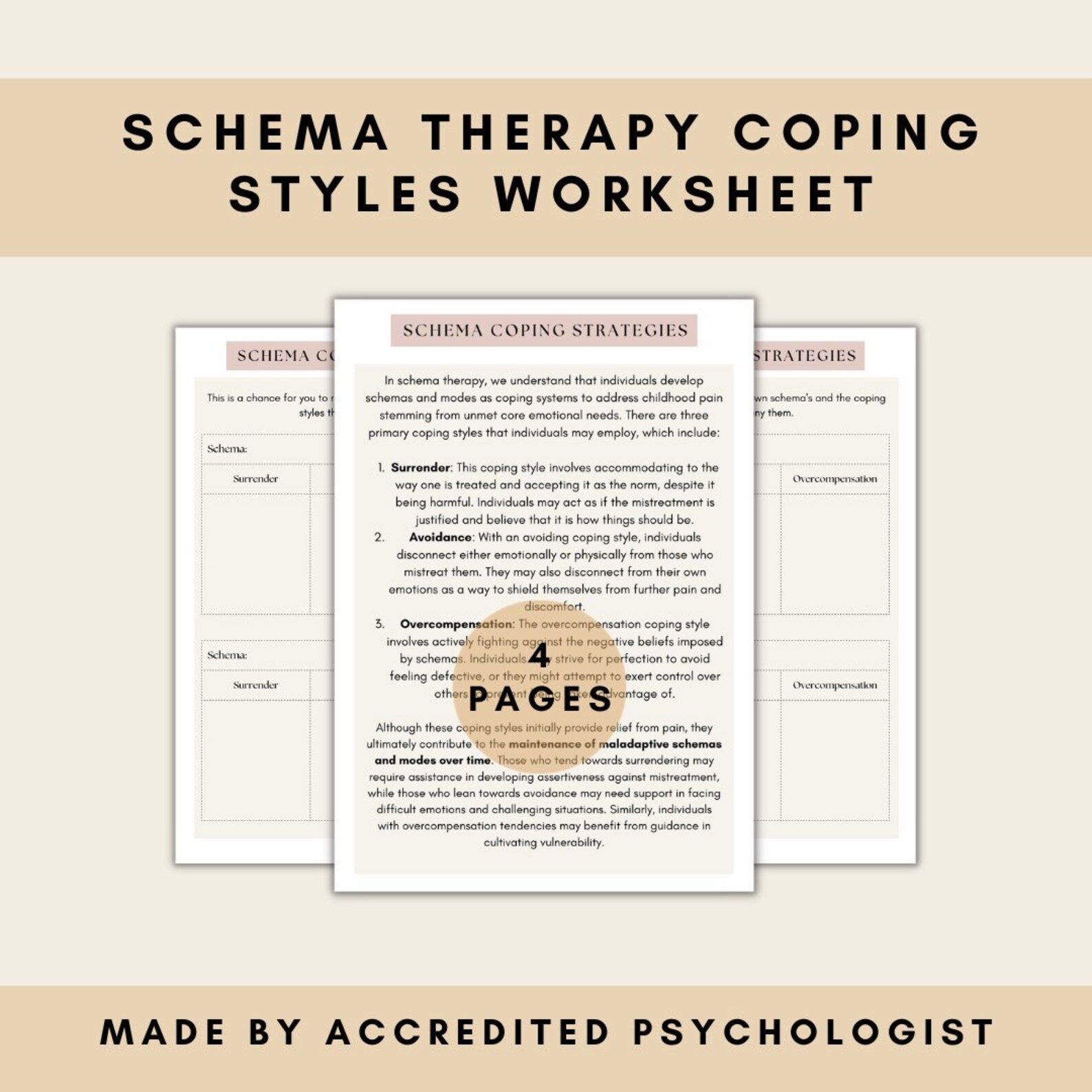 Schema Therapy Coping Styles Worksheet: Surrender, Avoidance ...