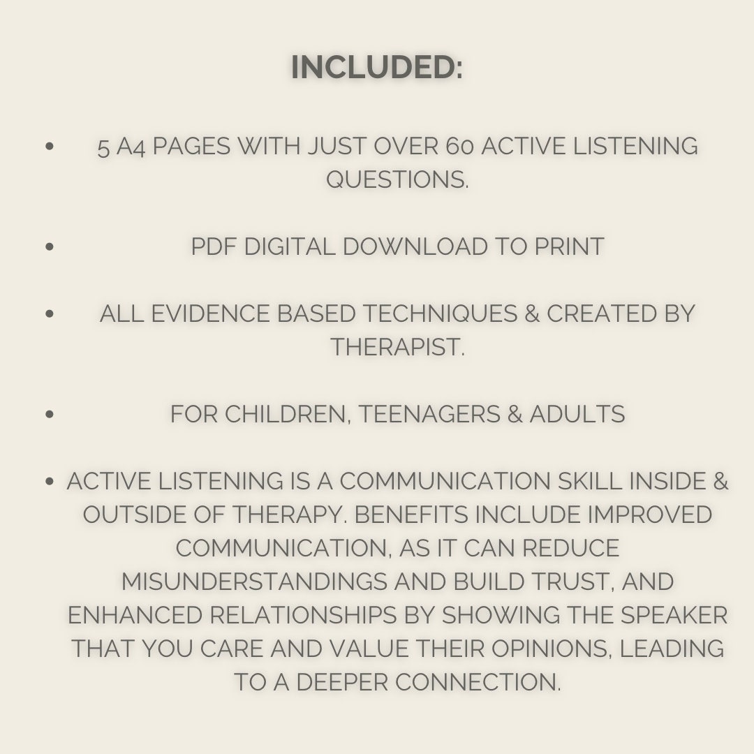 Active Listening Worksheet: Therapy & Communication Skills (PDF Digital ...